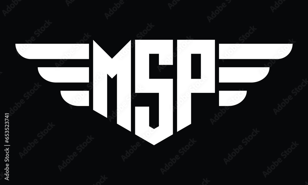 MSP three letter logo, creative wings shape logo design vector template ...