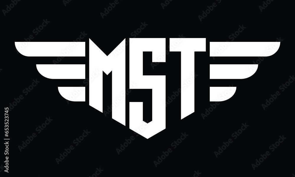 MST three letter logo, creative wings shape logo design vector template ...