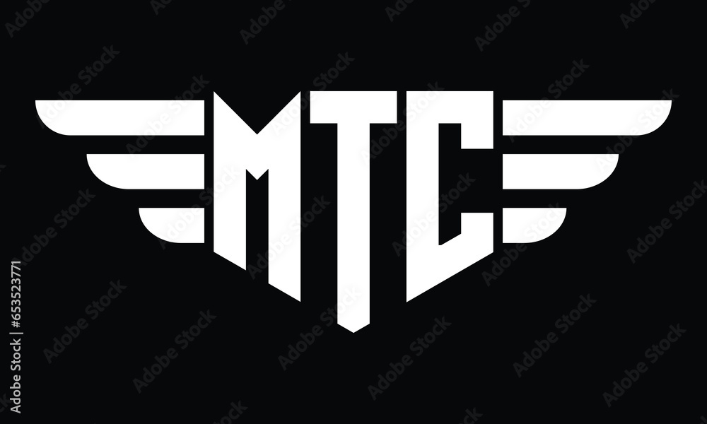 MTC three letter logo, creative wings shape logo design vector template ...