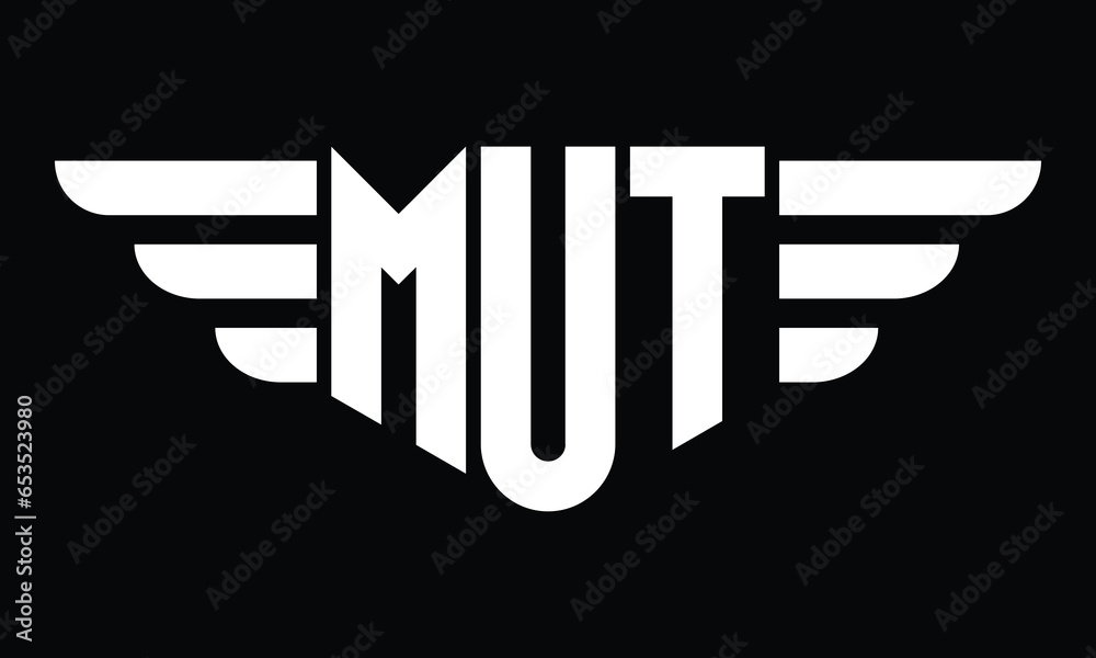 MUT three letter logo, creative wings shape logo design vector template ...
