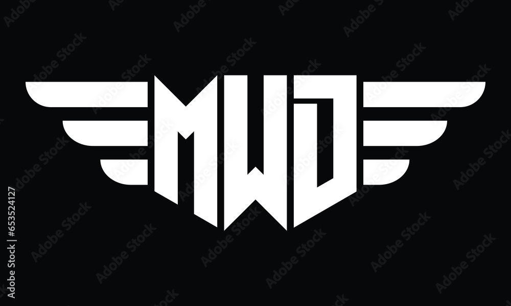 MWD three letter logo, creative wings shape logo design vector template ...
