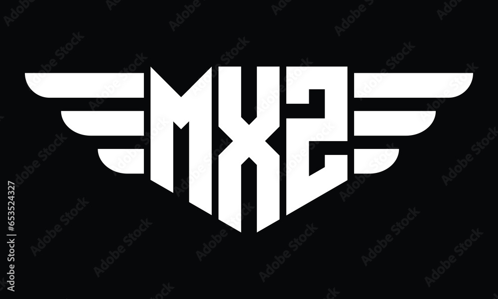 MXZ three letter logo, creative wings shape logo design vector template ...