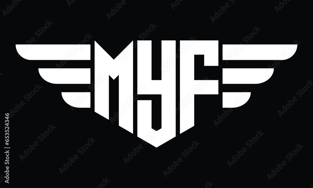 MYF three letter logo, creative wings shape logo design vector template. letter mark, word mark ...