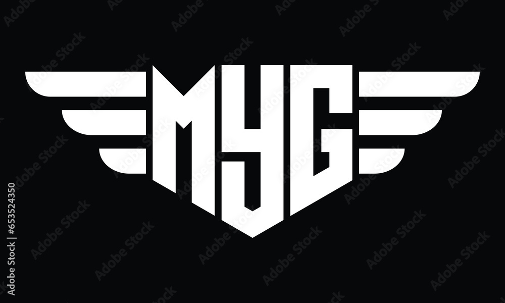 MYG three letter logo, creative wings shape logo design vector template ...