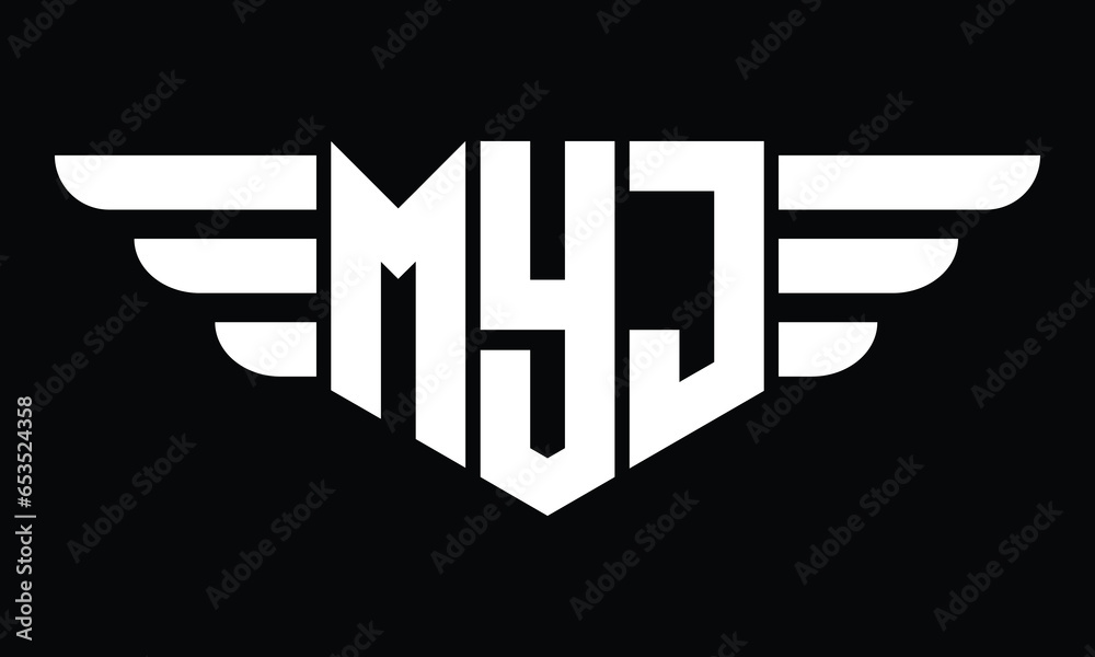 MYJ three letter logo, creative wings shape logo design vector template ...