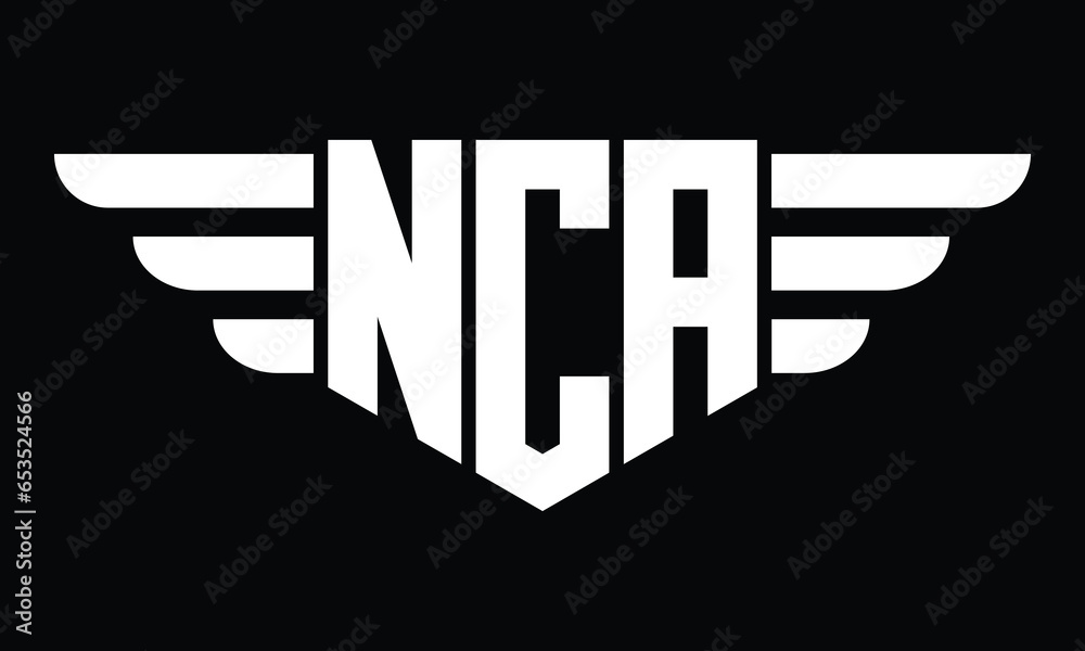 NCA three letter logo, creative wings shape logo design vector template ...