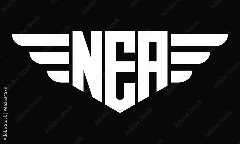NEA three letter logo, creative wings shape logo design vector template ...