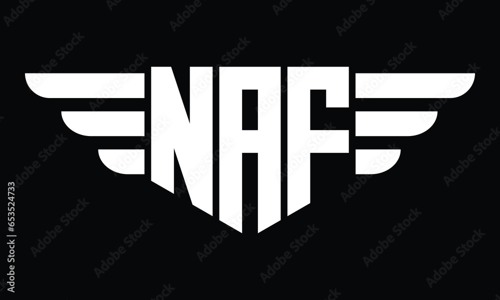 NAF three letter logo, creative wings shape logo design vector template ...