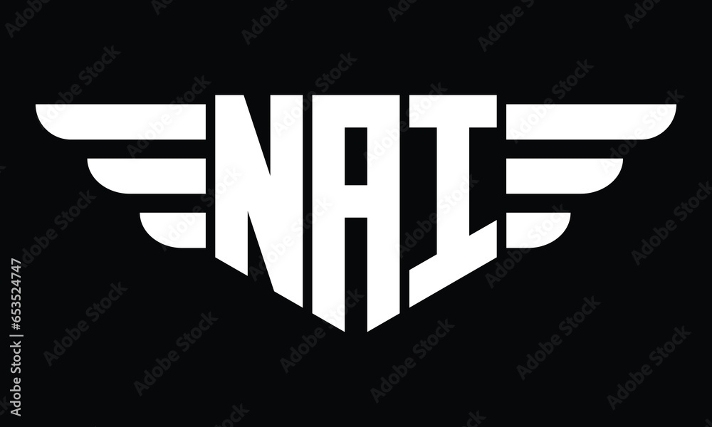 NAI three letter logo, creative wings shape logo design vector template ...