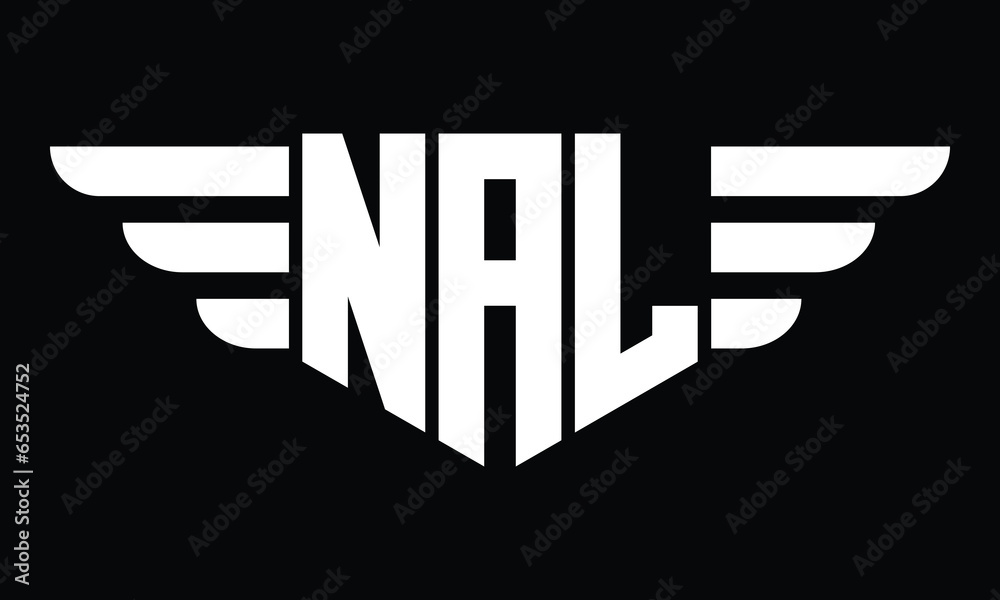 NAL three letter logo, creative wings shape logo design vector template ...