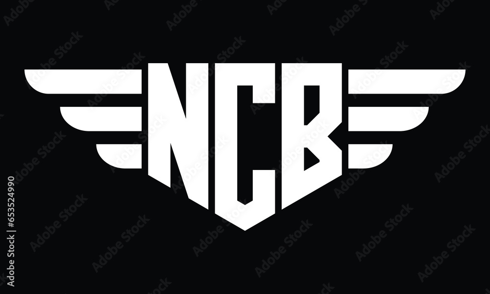 NCB three letter logo, creative wings shape logo design vector template. letter mark, word mark ...