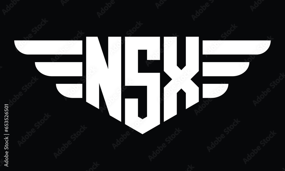 NSX three letter logo, creative wings shape logo design vector template ...