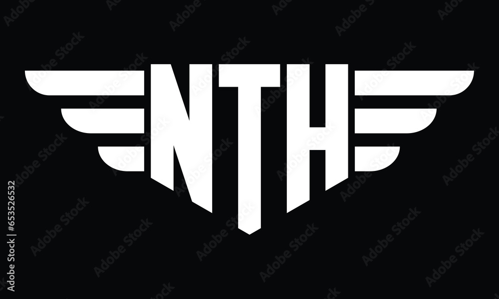 NTH three letter logo, creative wings shape logo design vector template ...