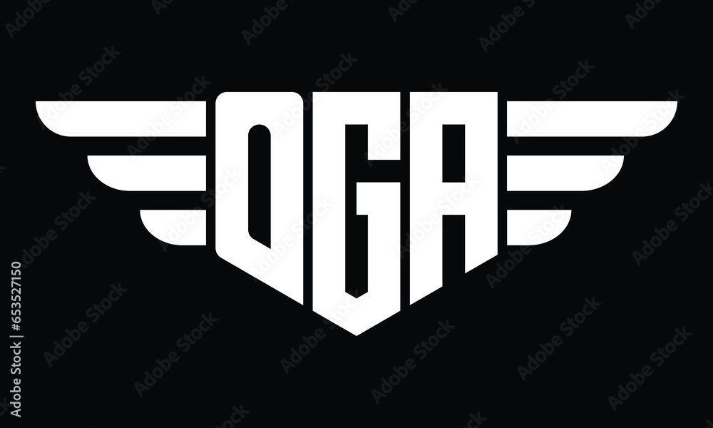 OGA three letter logo, creative wings shape logo design vector template ...