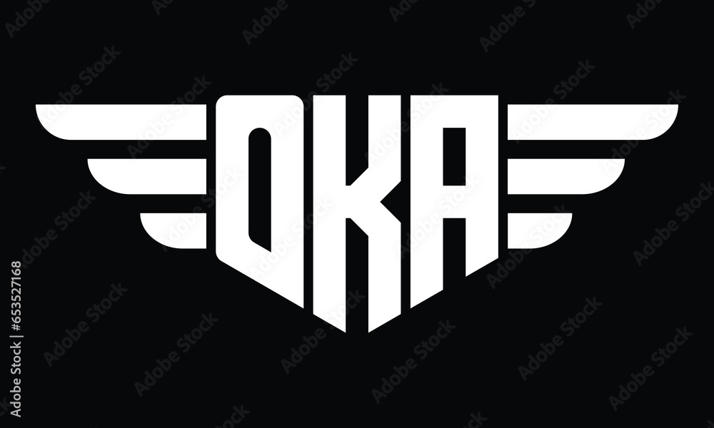 OKA three letter logo, creative wings shape logo design vector template ...