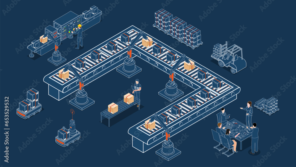 3D isometric Automated Warehouse Robots and Smart warehouse technology ...