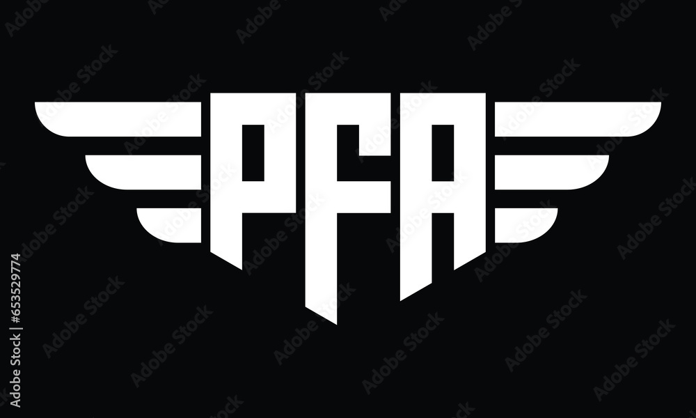 PFA three letter logo, creative wings shape logo design vector template ...