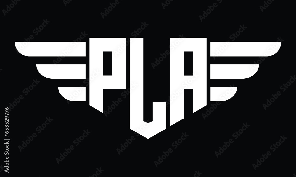 PLA three letter logo, creative wings shape logo design vector template ...