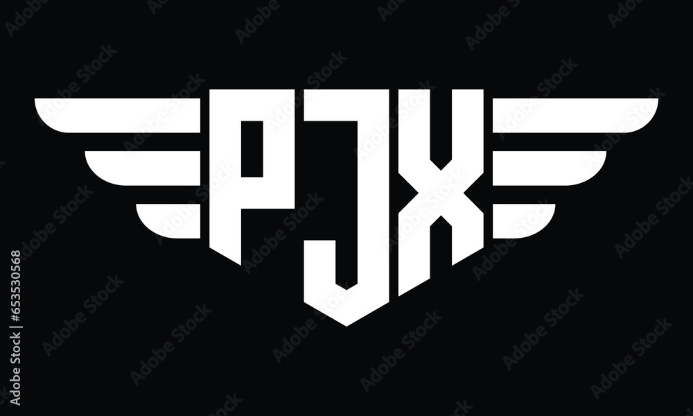 PJX three letter logo, creative wings shape logo design vector template ...
