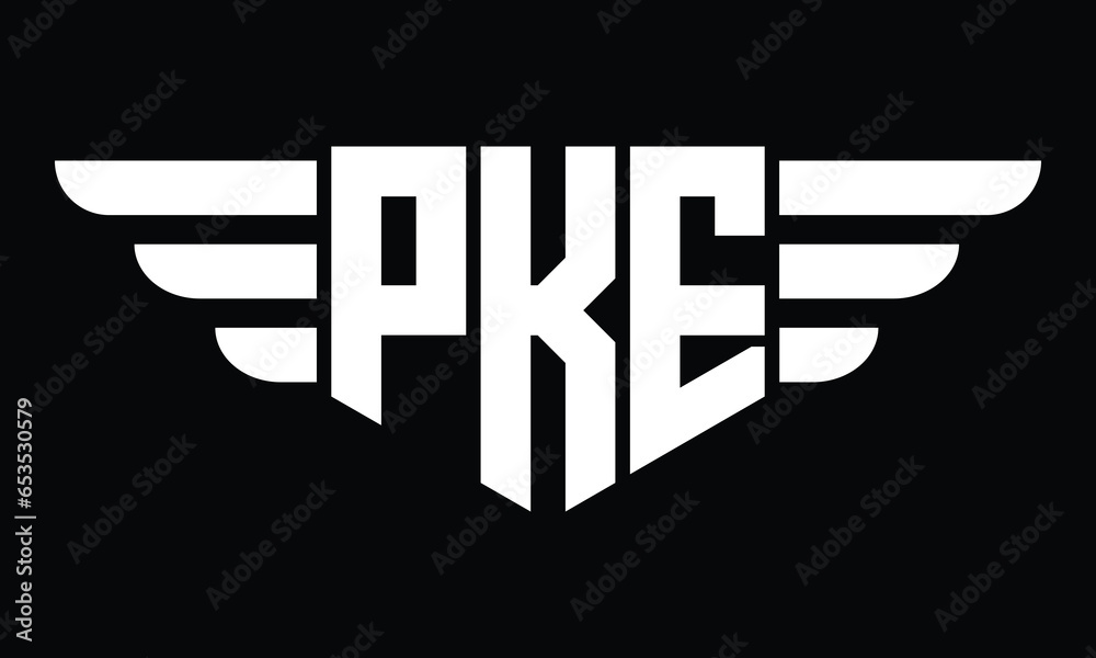PKE three letter logo, creative wings shape logo design vector template ...