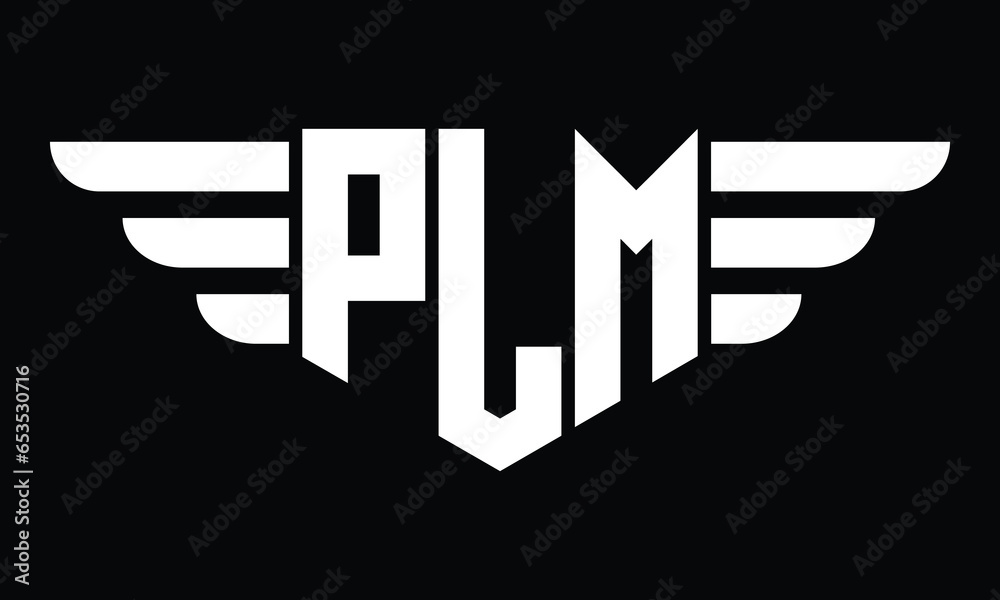PLM three letter logo, creative wings shape logo design vector template ...