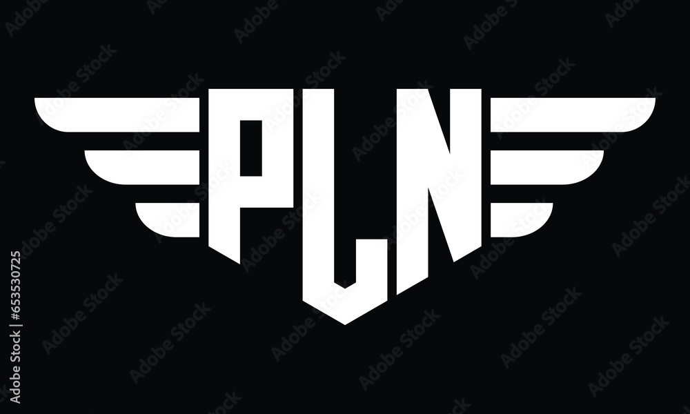 PLN three letter logo, creative wings shape logo design vector template ...