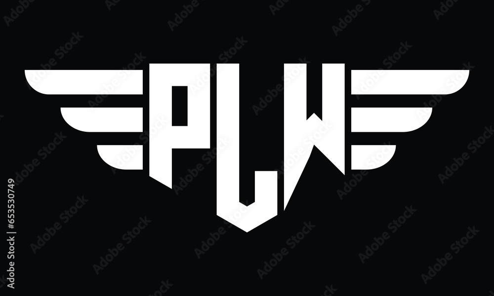 PLW three letter logo, creative wings shape logo design vector template ...