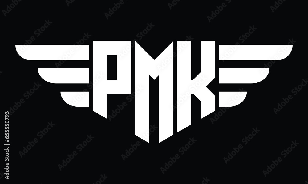 PMK three letter logo, creative wings shape logo design vector template ...