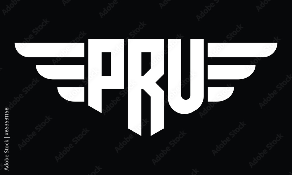 PRU three letter logo, creative wings shape logo design vector template ...