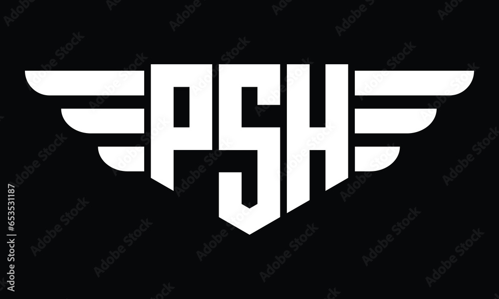 PSH three letter logo, creative wings shape logo design vector template ...