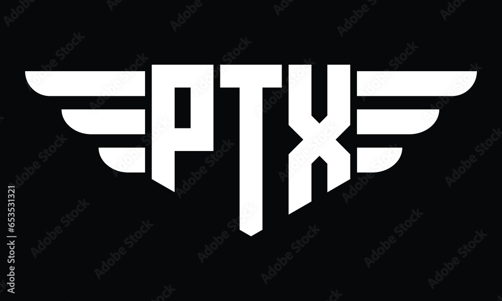 PTX three letter logo, creative wings shape logo design vector template ...