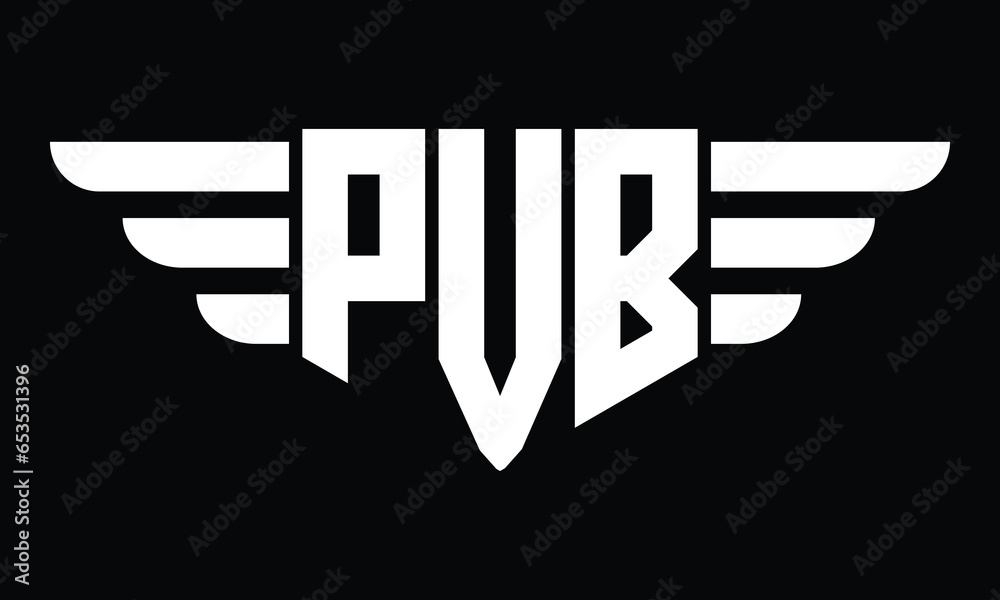 PVB three letter logo, creative wings shape logo design vector template ...