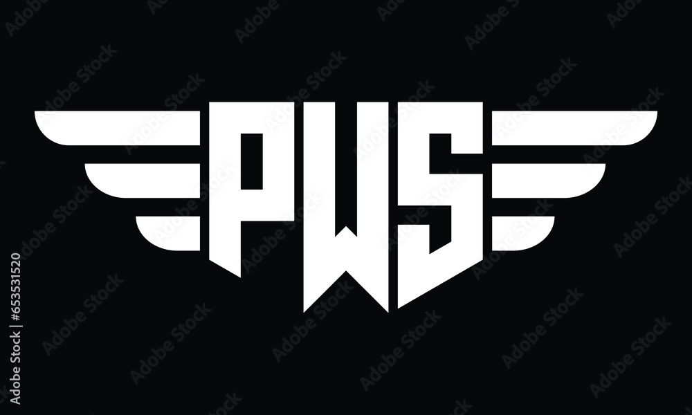 PWS three letter logo, creative wings shape logo design vector template ...