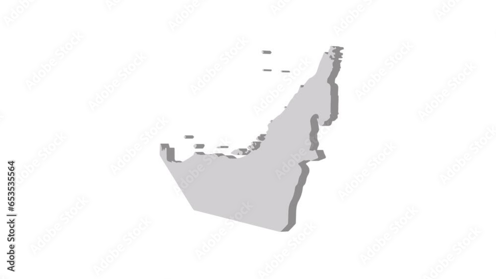 United Arab Emirates map 3d grey on white background. Dynamic 4K ...