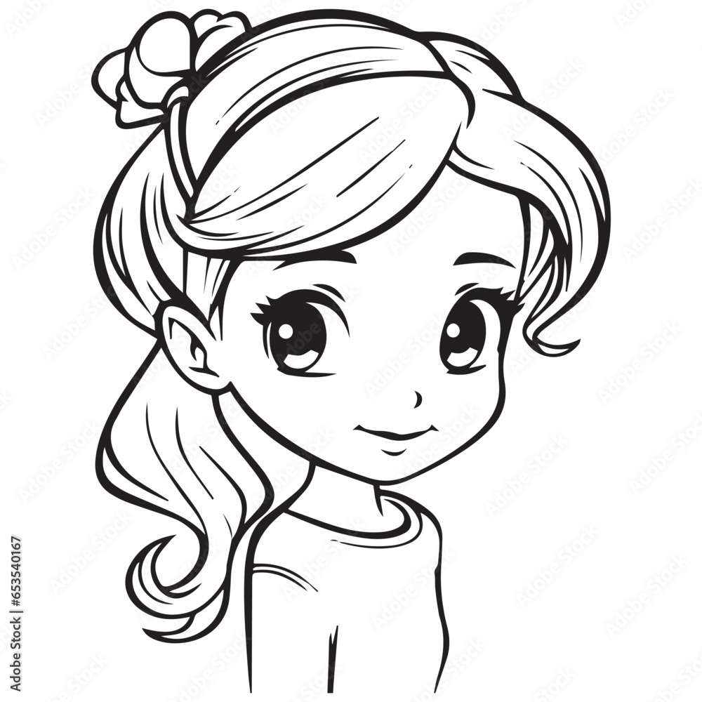 Cartoon happy girl smiling coloring page for kids. Stock Vector | Adobe ...