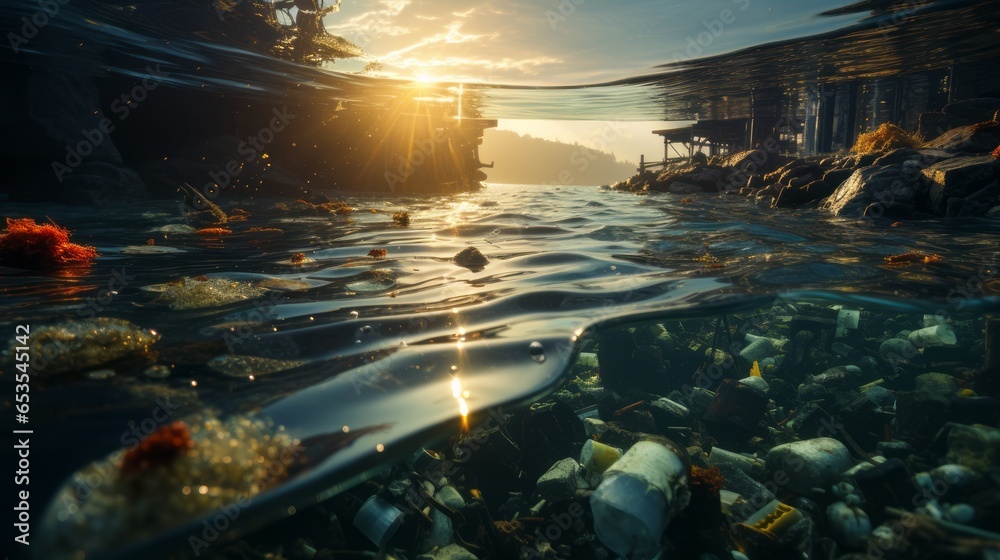 Plastic pollution in the ocean. Plastic waste and pollution in the sea ...