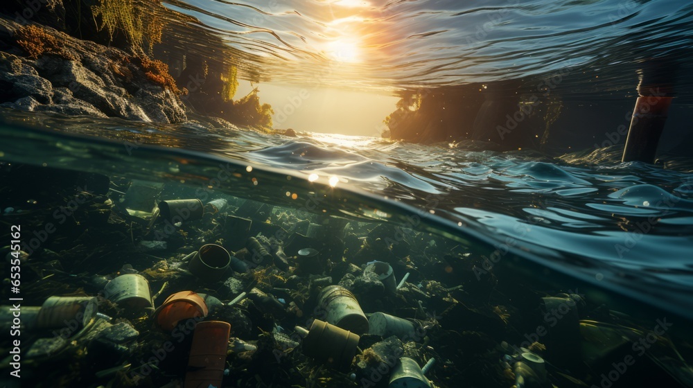 Plastic pollution in the ocean. Plastic waste and pollution in the sea ...