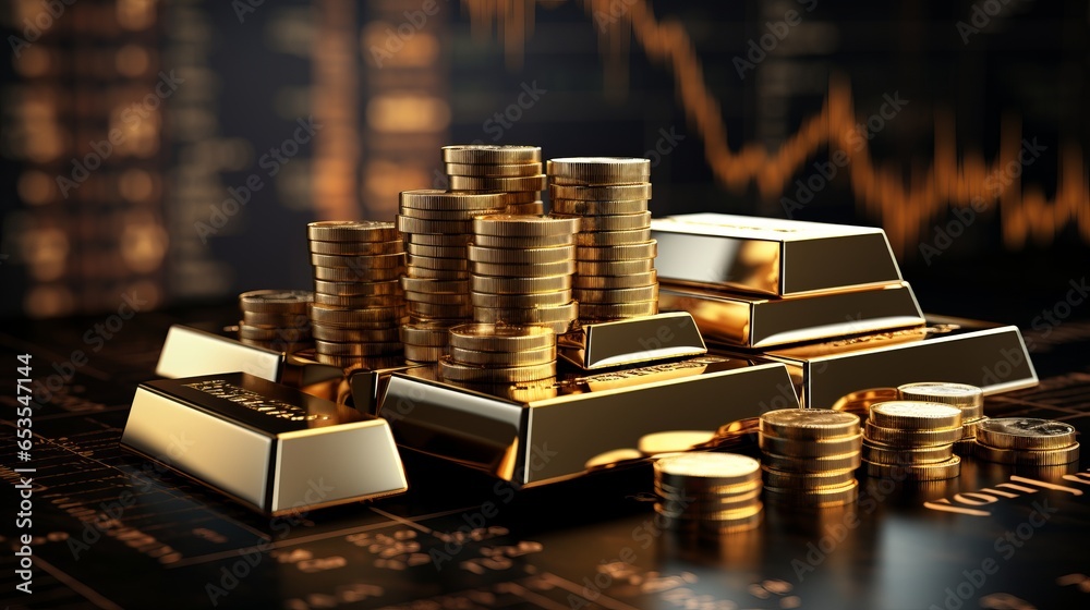 Gold price throughout stock Gold bars placed on top of stocks and stock ...