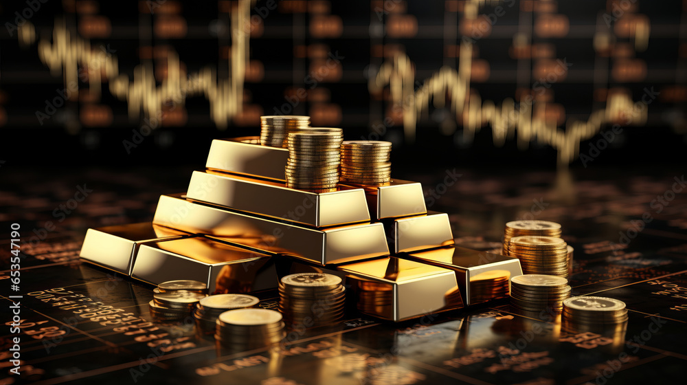 Gold price throughout stock Gold bars placed on top of stocks and stock ...