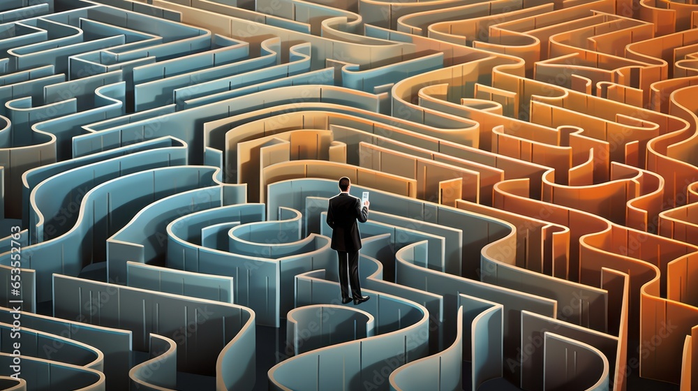 Confused business man trapped in a maze. Businessman in dilemma of ...