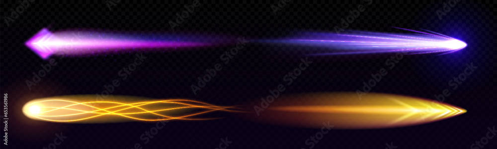 Comet burst flare and rocket or missile engine trail. Spaceship launch ...