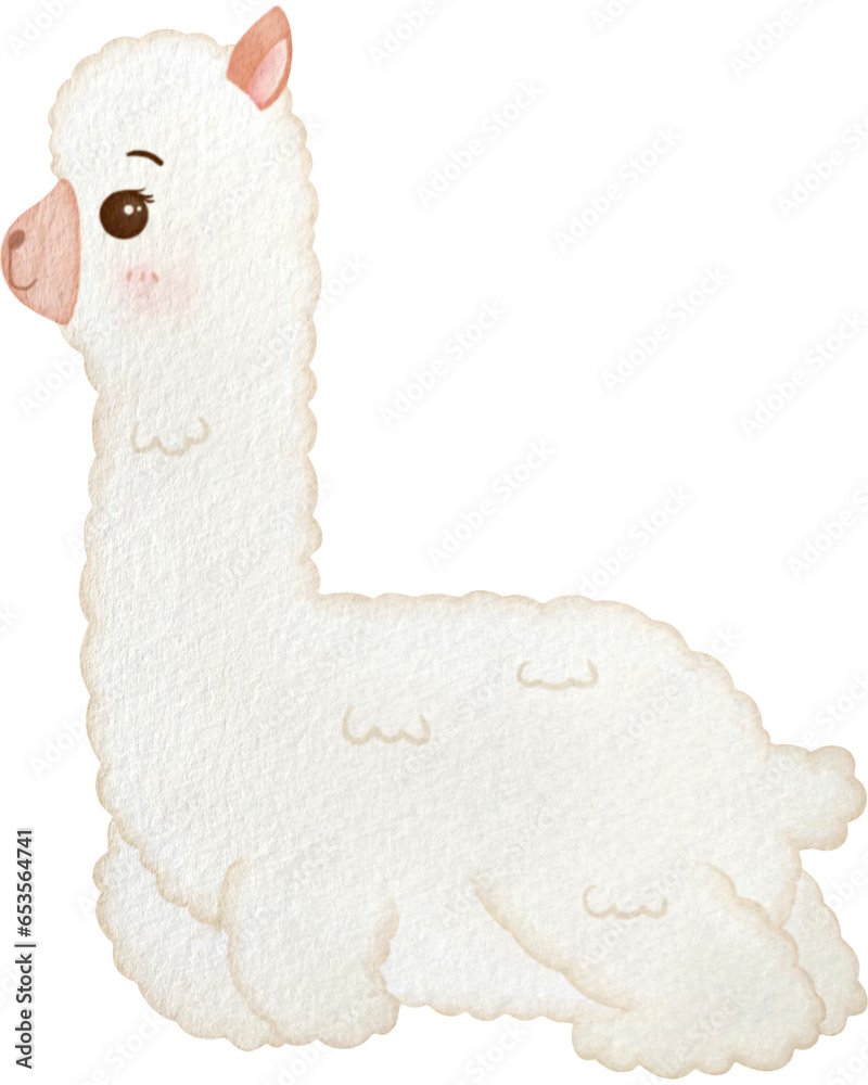 Alpaca cute cartoon Watercolor PNG paper texture Stock Illustration ...