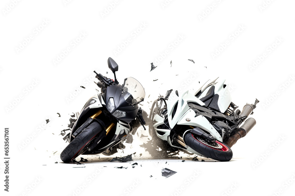 realistic set up photography of a white Motorcycle accident violently ...