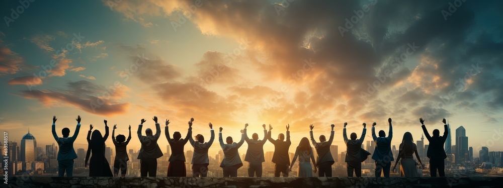 Team Success Celebration: moment of group, They are standing together ...