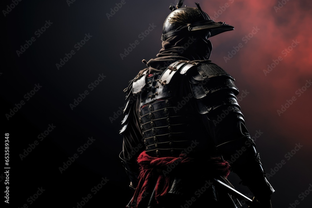 Knight in armor and helmet on a dark background, Back view, traditional ...