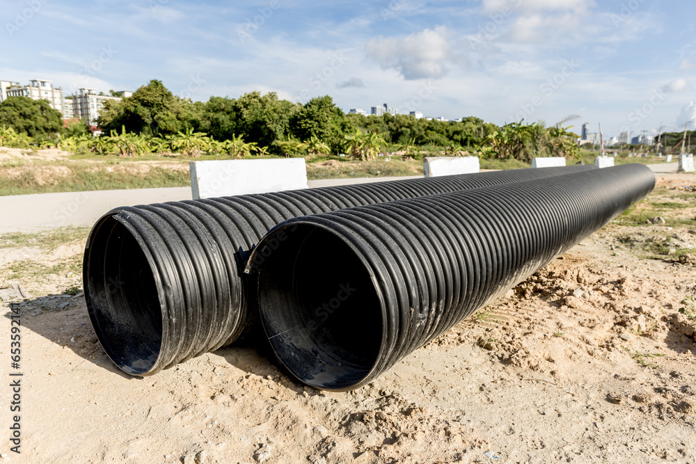 Polyvinyl chloride Drainage Pipe on a Construction Site. Polyvinyl ...