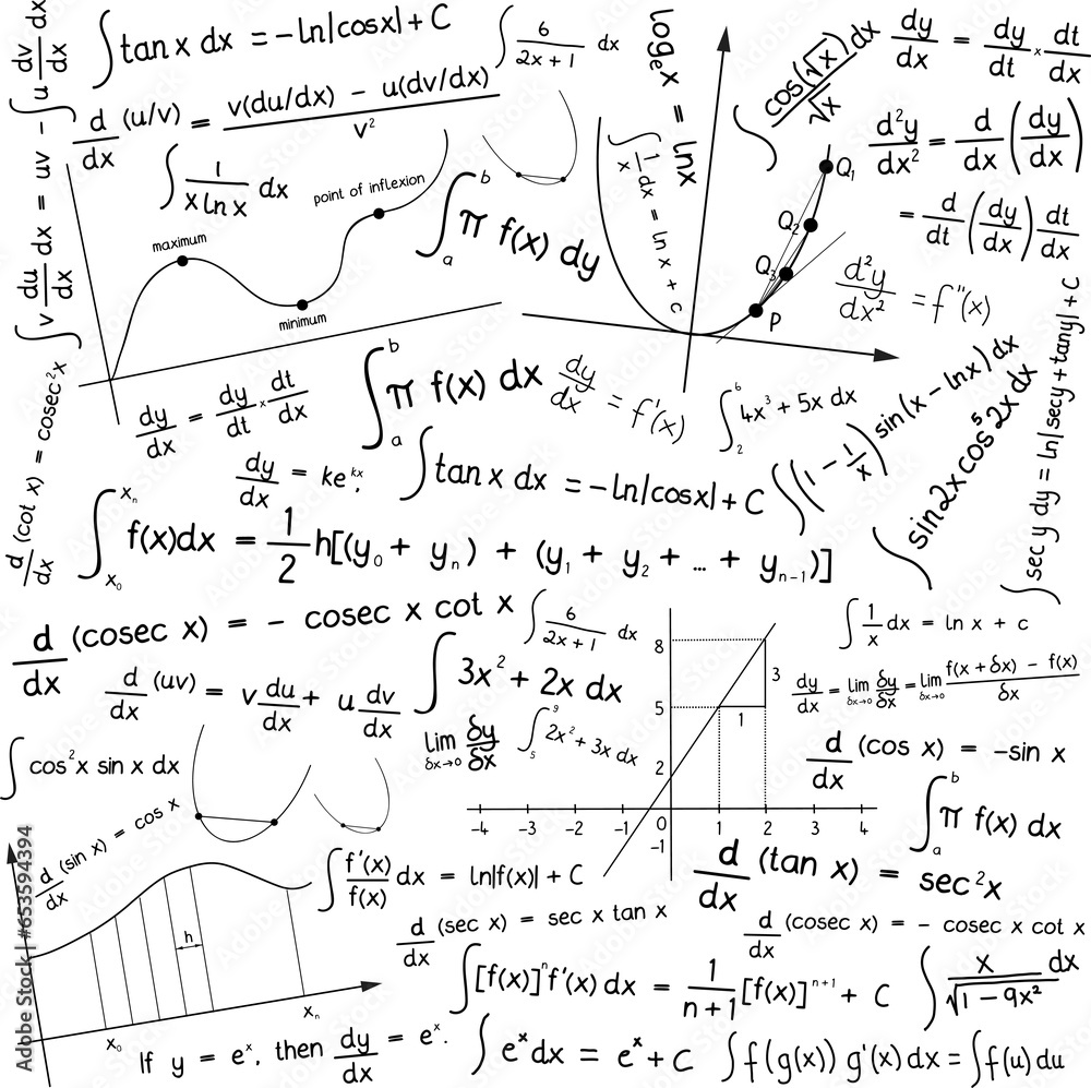 Black background composed of mathematical formulae and graphs Stock ...