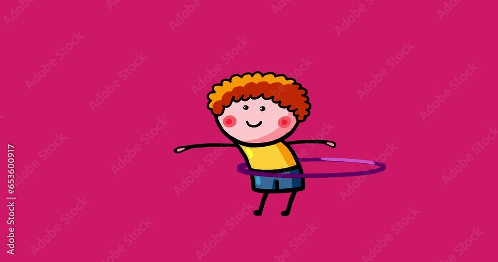 Cartoon kid character animated Peter boy isolated hula hoop loop short ...
