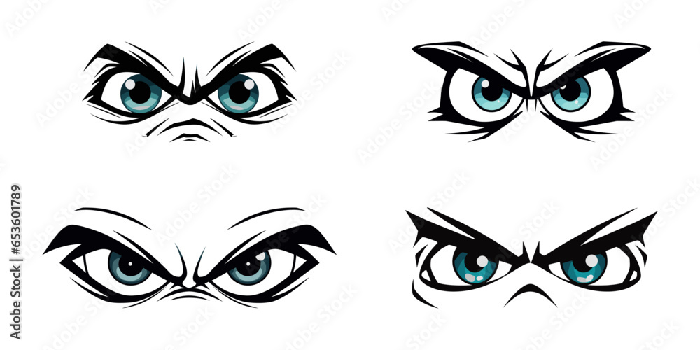 Set of angry cartoon eyes on a white background. Vector illustration ...