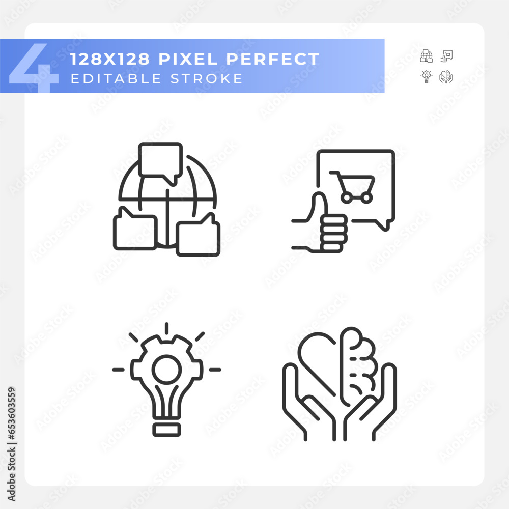 2D pixel perfect black icons set representing soft skills, editable ...